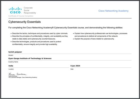 Tanish Paigwar On Linkedin Completed Cyber Security Essential Certificate Through Cisco Networking