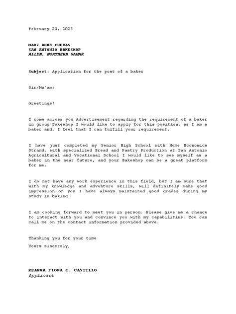 Application Letter For Work Immersion Sample Pdf