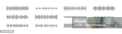 팟캐스트 음파 세트 음악 플레이어 팟 캐스트 보이즈 메시지 음악 응용 프로그램의 파형 패턴 오디오 웨이브 아이콘입니다 이퀄라이저 템플릿 흰색 배경에 고립된 벡터 일러스트