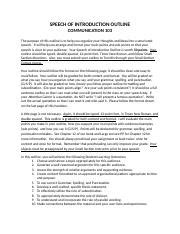 Speech Of Introduction Outline Organization Course Hero