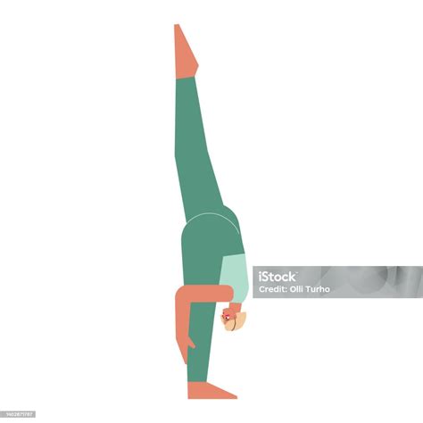 플랫 문자가 있는 벡터 일러스트레이션입니다 스포티한 여성은 요가 수업에서 포워드 벤드 Urdhva Prasarita Eka