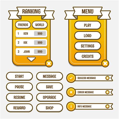 Vector Game Template Gui Kit Game Graphical User Interface Gui For Build Web And Mobile Games