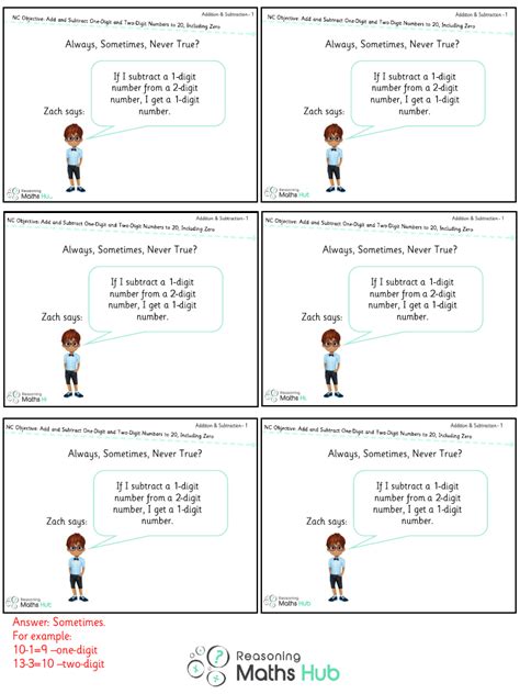 Add And Subtract One Digit And Two Digit Numbers To 20 Including Zero Reasoning Maths Year 1