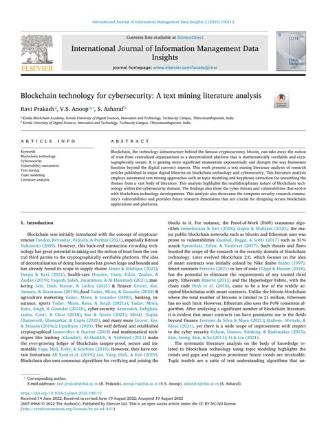 PDF Blockchain Technology For Cybersecurity A Text Mining Literature Analysis