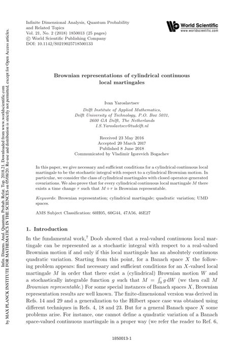Pdf Brownian Representations Of Cylindrical Continuous Local Martingales