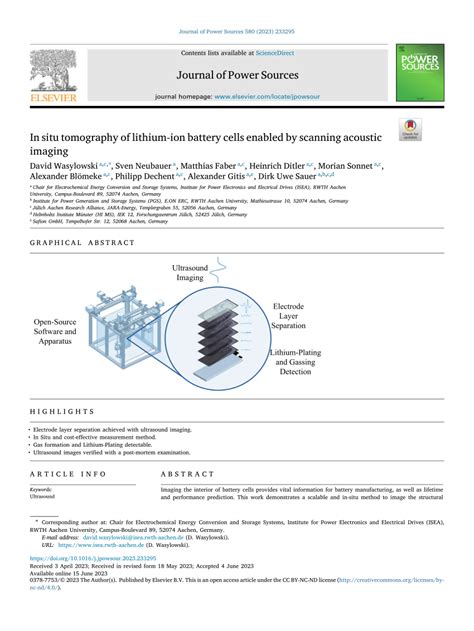 Pdf In Situ Tomography Of Lithium Ion Battery Cells Enabled By Scanning Acoustic Imaging