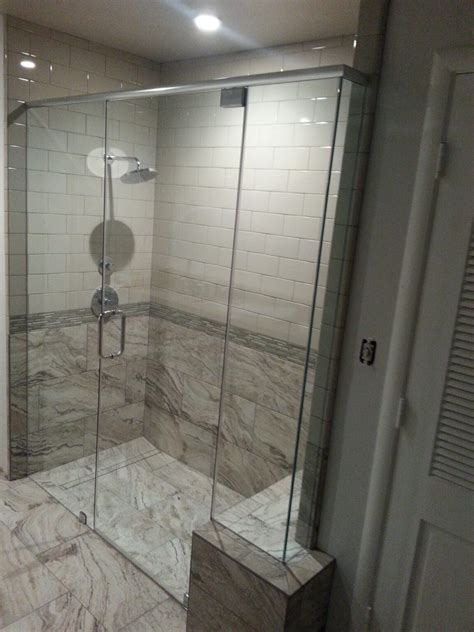 Frameless Wsupport Headers Accent Shower Door