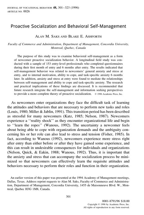 Pdf Proactive Socialization And Behavioral Self Management