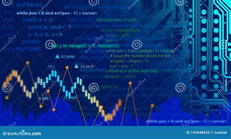 Computer Source Code And Stock Graph Chart On Monitor Screen Modern