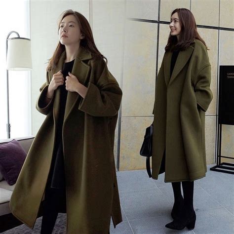 Women Vintage Winter Warm Loose Wool Blend Outwear Parka Long Oversize