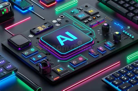 Ai Processor On A Neon Lit Circuit Board Representing Advanced Technology And Digital