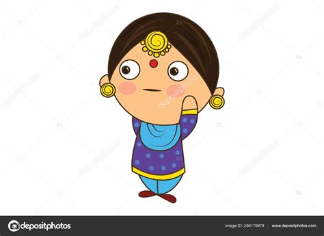 Vector Cartoon Illustration Punjabi Sardarni Hand Her Face Isolated