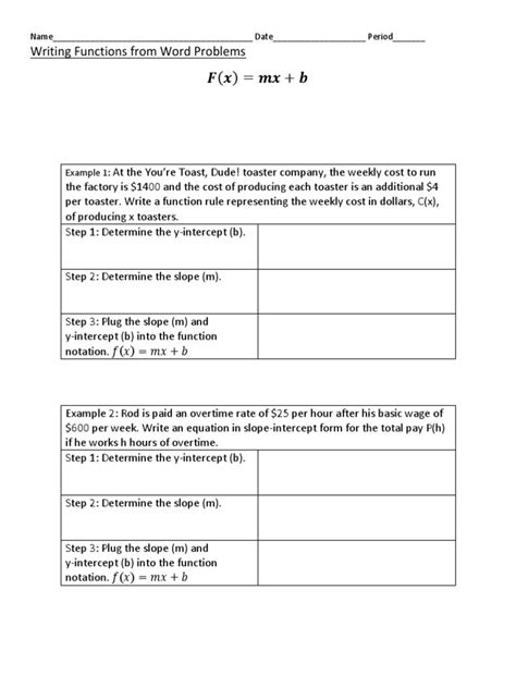 Writing Functions From Word Problems Pdf Teaching Mathematics