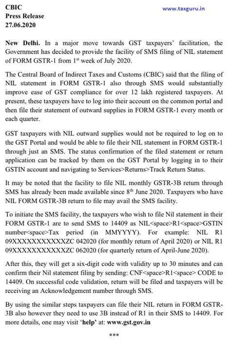 NIL Form GSTR 1 Filing Via SMS From 1st Week Of July 2020