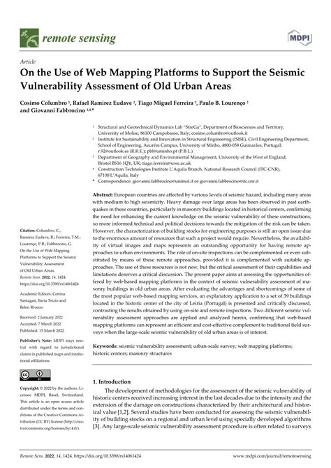 Pdf On The Use Of Web Mapping Platforms To Support The Seismic Vulnerability Assessment Of Old