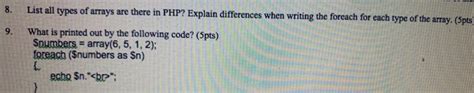 Solved 8 List All Types Of Arrays Are There In Php Explain