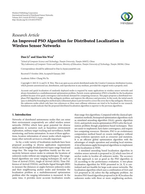 Pdf An Improved Pso Algorithm For Distributed Localization In