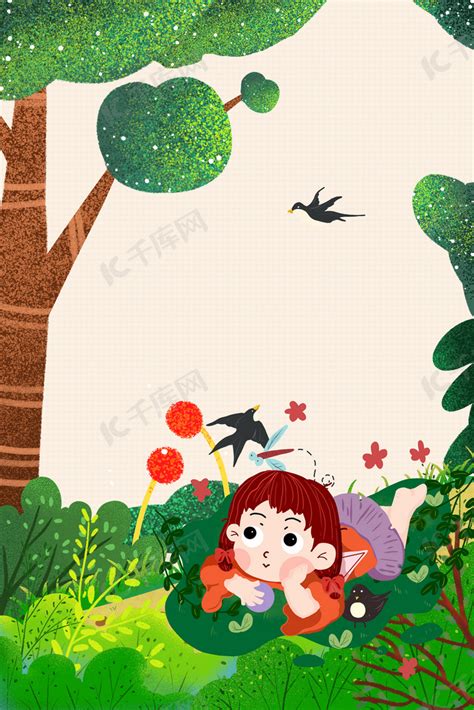 春天树下遐想的女孩背景图片免费下载 千库网