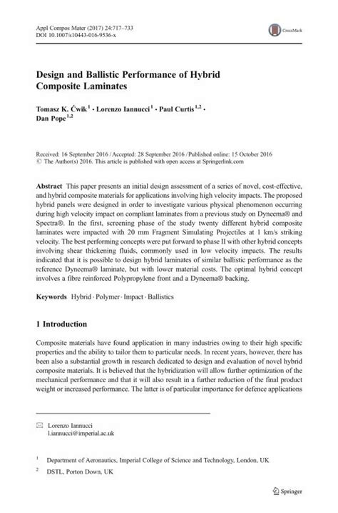 Pdf Design And Ballistic Performance Of Hybrid Composite Laminates