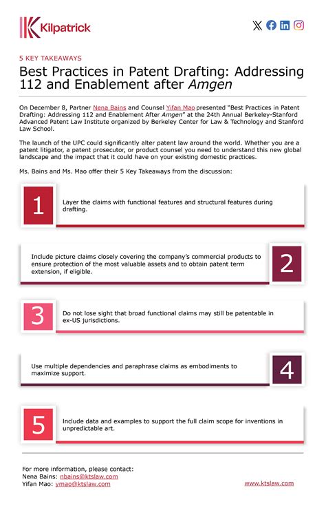 5 Key Takeaways Best Practices In Patent Drafting Addressing 112 And Enablement After Amgen