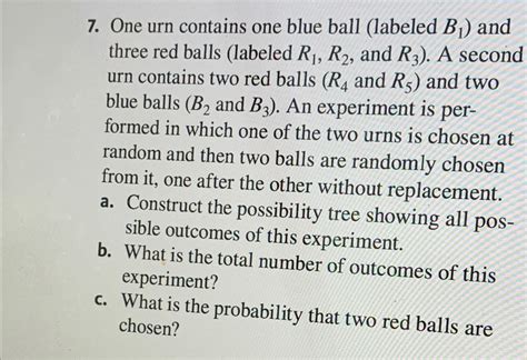 Solved One Urn Contains One Blue Ball Labeled B1 ﻿and