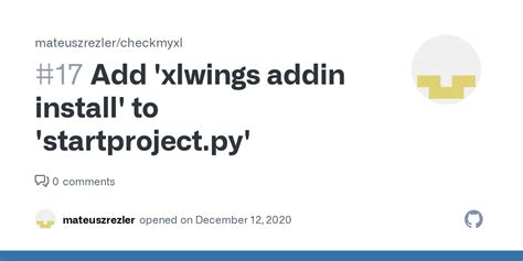 add xlwings addin install to startproject py · issue 17