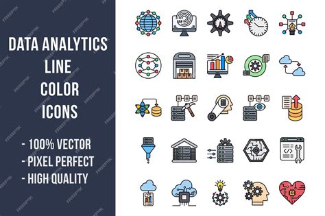 Premium Vector Data Analytics Line Color Icons