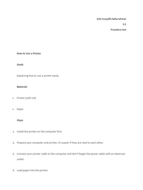 Arfa Musyaffa Fadlurrahman Procedur Text Pdf Disciplines Printer Computing