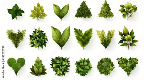 Green Eco Signs And Plants Collection In One Image In Different Shapes