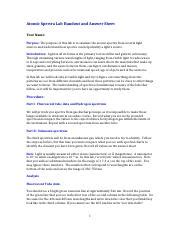 Exploring Atomic Spectra Lab Guide Analysis Of Light Sources Course Hero