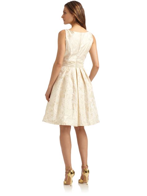 Lyst Theia Pleated Floral Brocade Cocktail Dress In White