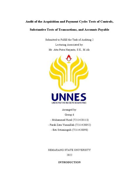 Group 6 Audit Of The Acquisition And Payment Cycle Pdf Accounts