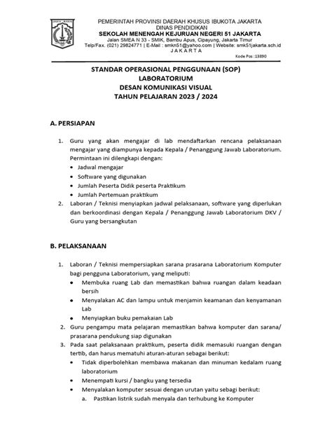 Sop Penggunaan Lab Pdf