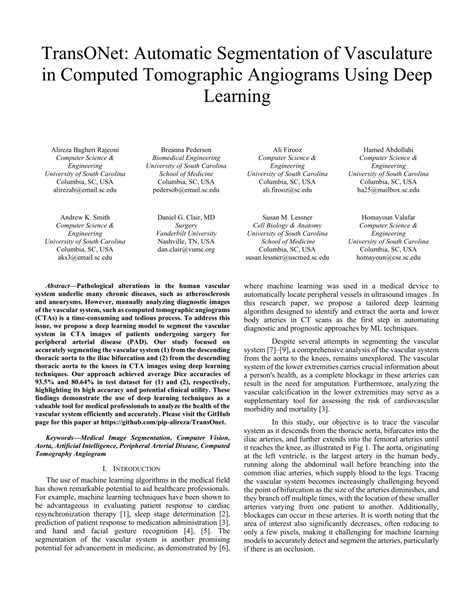 Pdf Transonet Automatic Segmentation Of Vasculature In Computed
