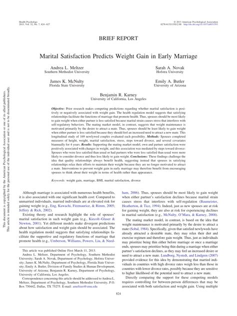 Pdf Marital Satisfaction Predicts Weight Gain In Early Marriage