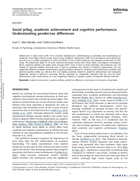 Pdf Social Jetlag Academic Achievement And Cognitive Performance