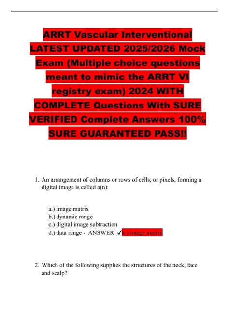 Arrt Vascular Interventional Latest Updated 2025 2026 Mock Exam Multiple Choice Questions Meant