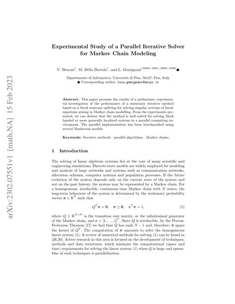 PDF Experimental Study Of A Parallel Iterative Solver For Markov