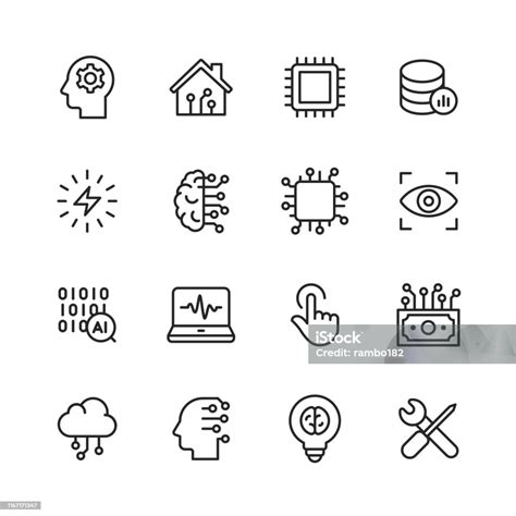 인공 지능 라인 아이콘입니다 편집 가능한 스트로크입니다 픽셀 완벽한 모바일 및 웹용 인공 지능 기계 학습 사물 인터넷 빅 데이터 네트워크 기술 로봇 금융 클라우드 컴퓨팅과