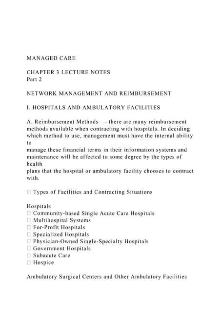 Managed Carechapter 3 Lecture Notespart 2network Man Pdf