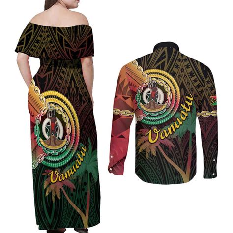 Vanuatu Espiritu Santo Island Couples Matching Off Shoulder Maxi Dress