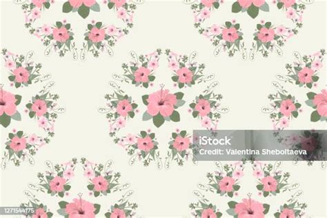 원에 벡터 꽃 원활한 패턴 중앙 배경에 핑크 히비스커스 꽃 직물 디자인 히잡 스카프 직물 벽지 포장 지에 대한 여성동기 0명에 대한 스톡 벡터 아트 및 기타 이미지 Istock