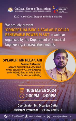 Conceptualizing A Scalable Solar Renewable Power Plant OmDayal Group Of Institutions