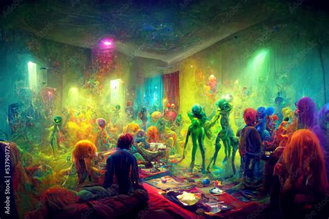 Funny Looking Colorful Monsters Having Fun Junkie Aliens Partying