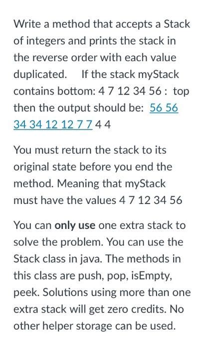 Solved Write A Method That Accepts A Stack Of Integers And