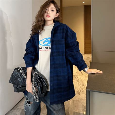 발렌시아가 체크 플란넬 셔츠 남여공용 ＞ 탑 Giks 직스