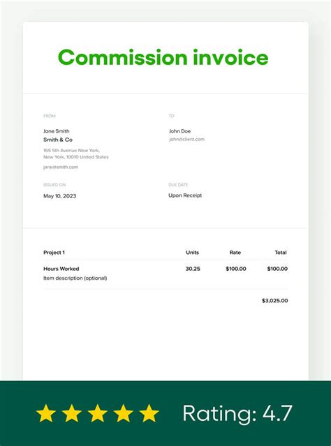 Printable Commission Invoice Template