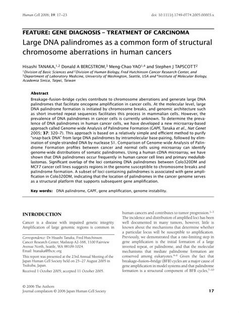 pdf large dna palindromes as a common form of structural chromosome aberrations in human