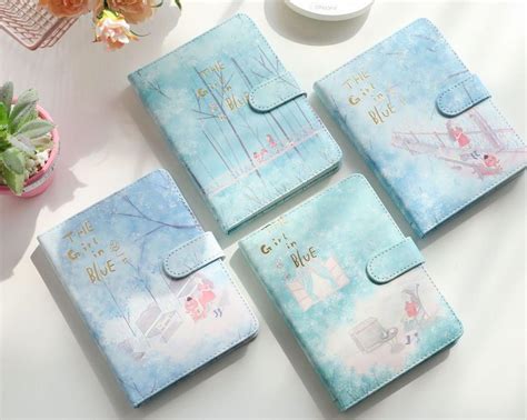 Girl In Blue Faux Leather Soft Cover Cute Diary Grandado