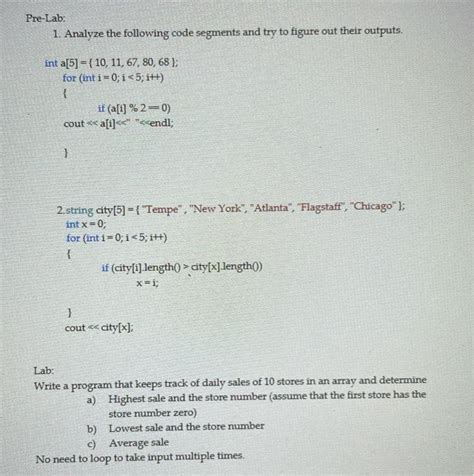 Solved Pre Lab 1 Analyze The Following Code Segments And